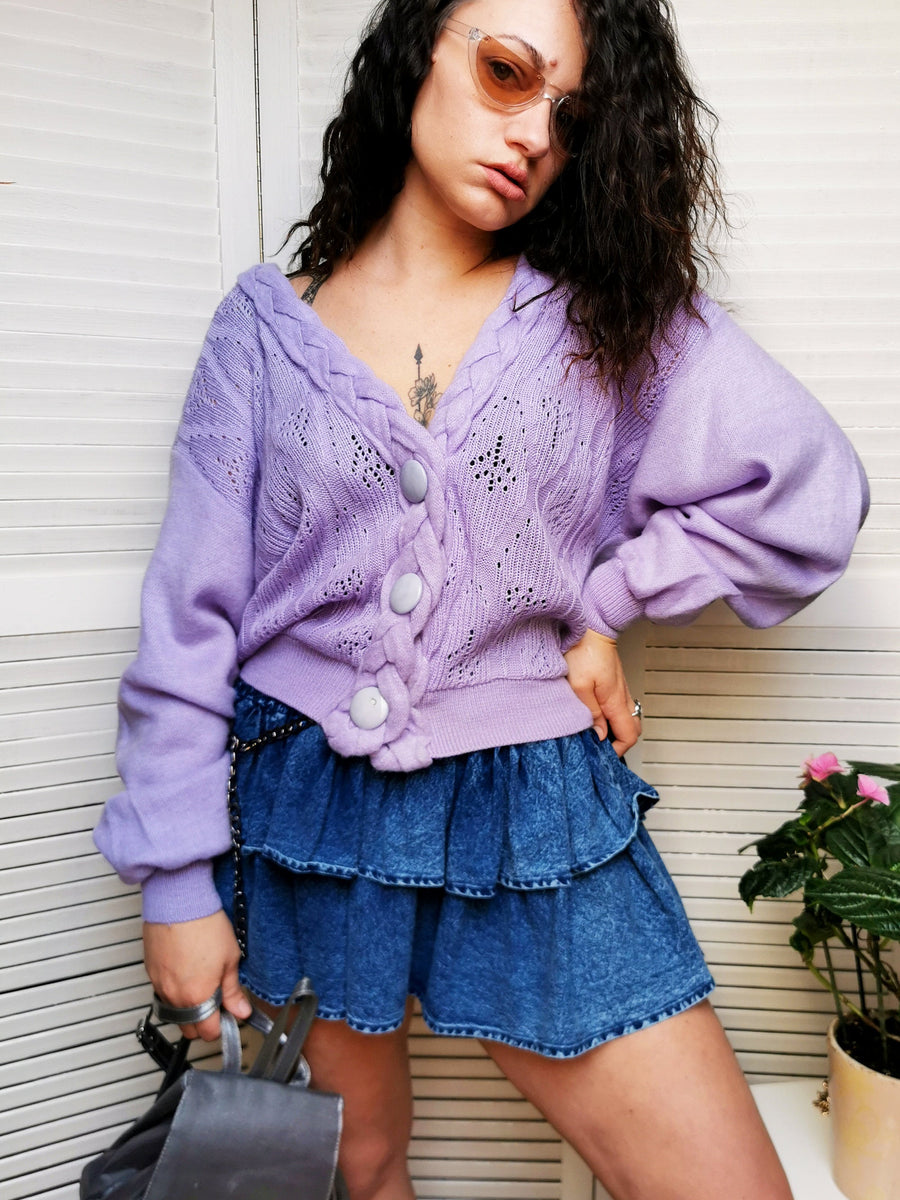 Vintage 80s lilac buttons front cardigan top – Mellina Vintage