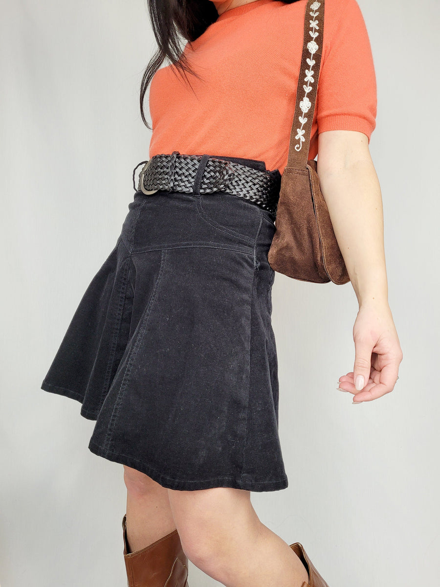 Vintage 90s black corduroy belted skirt – Mellina Vintage