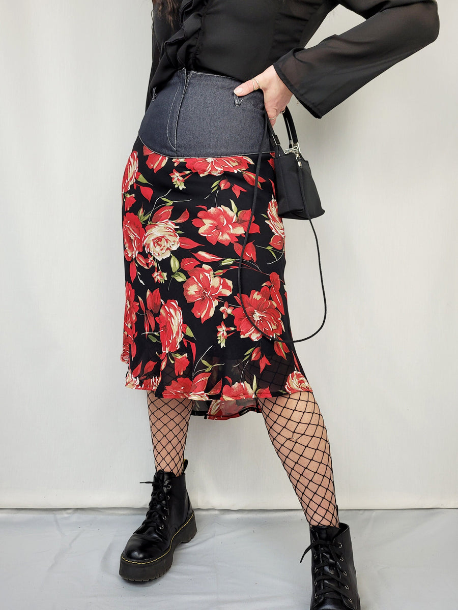 Vintage 00s roses print chiffon asymmetric skirt – Mellina Vintage