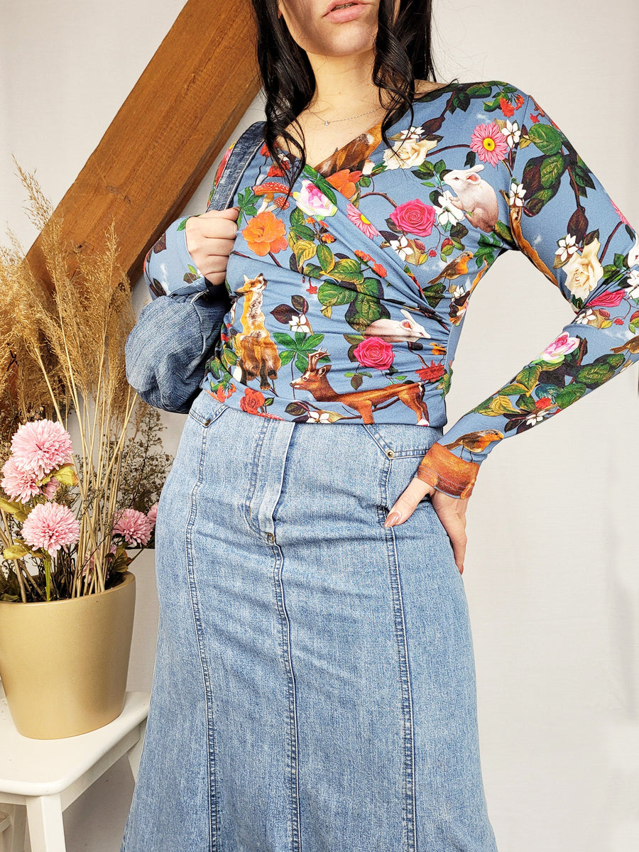 Vintage 00s Y2K colorful floral & animal print wrap blouse – Mellina ...