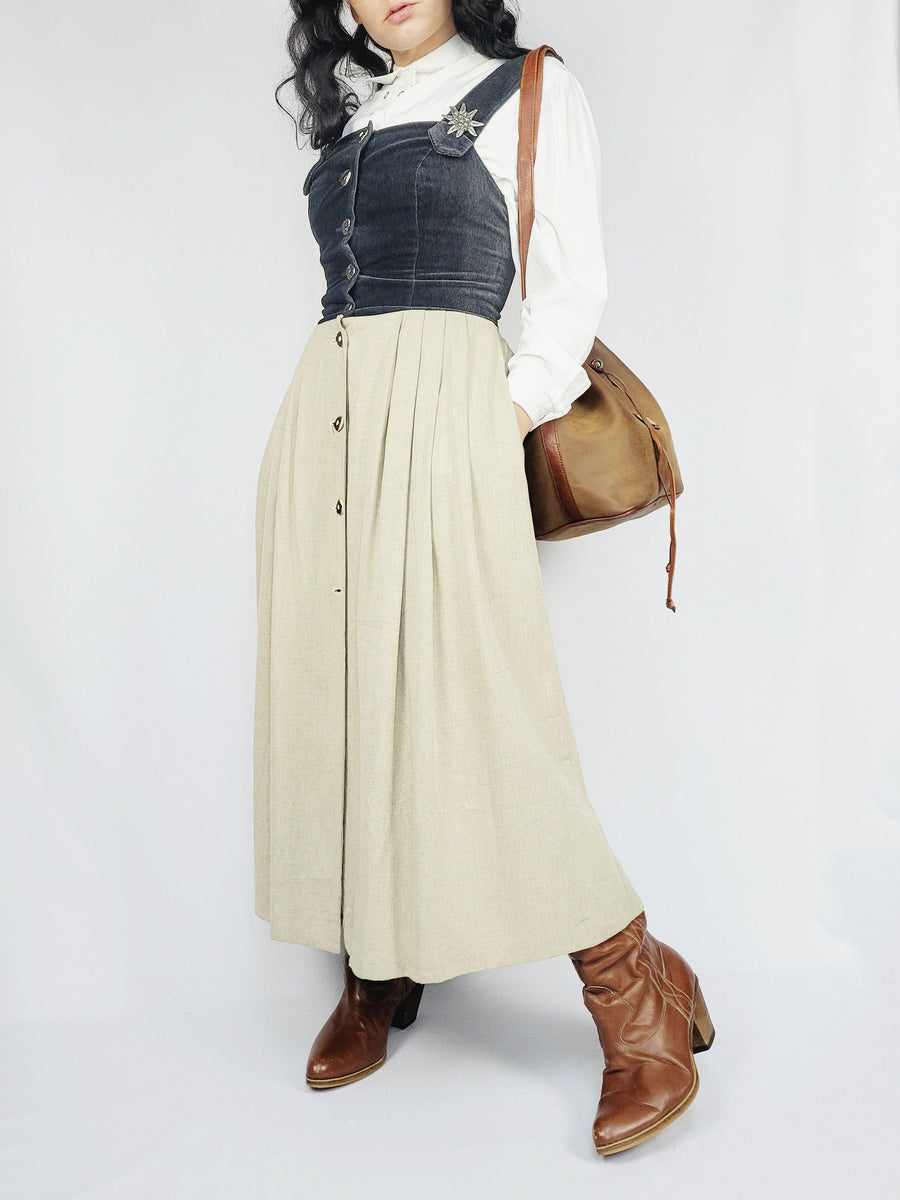90s combo fabric buttons front Western maxi dress – Mellina Vintage