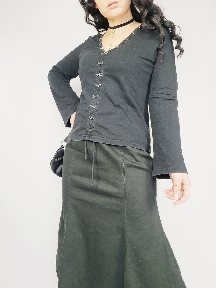 Y2K black Hook and eyes flare sleeve minimalist grunge top – Mellina ...