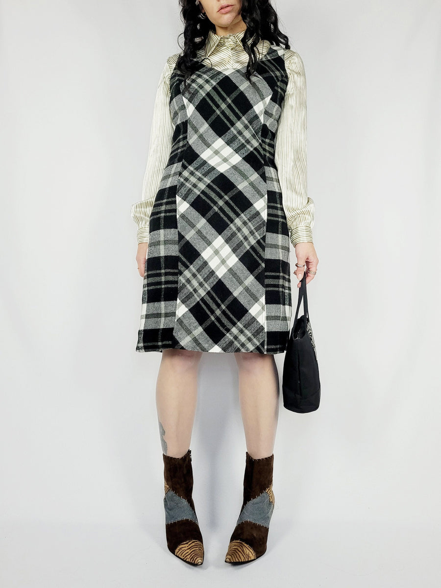 Y2K 00s monochrome check smart minimalist mini shift dress – Mellina ...