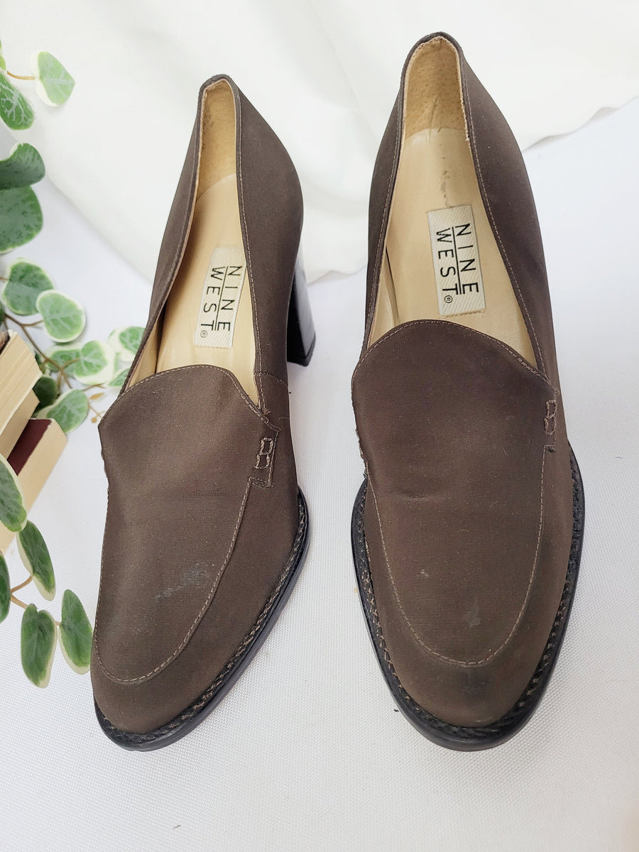 90s vintage brown thick high heel smart casual shoes – Mellina Vintage
