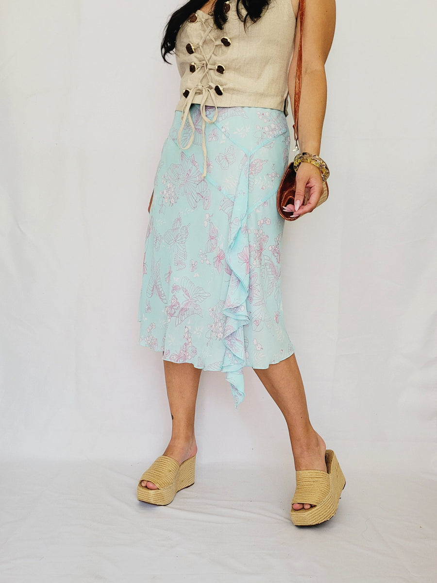Y2K 00s retro baby blue butterfly summer minimalist skirt – Mellina Vintage